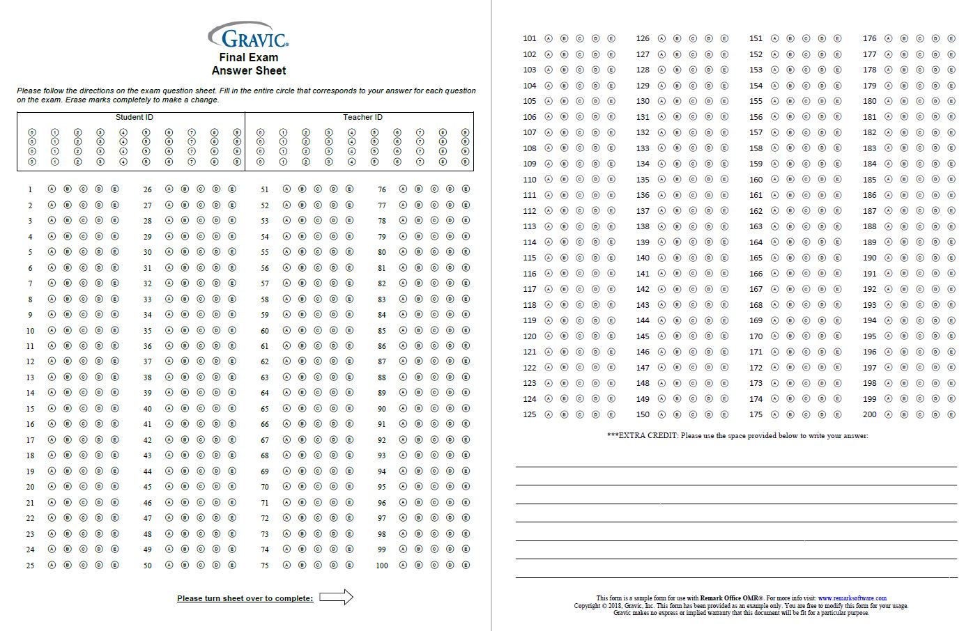 200 Question Test Answer Sheet with Extra Credit and Grid ID · Remark ... 200 Question Test Answer Sheet with Extra Credit and Grid ID · Remark ...